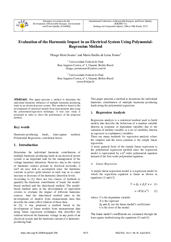 (PDF) Evaluation of the Harmonic Impact in an Electrical System Using Polynomial-Regression Method