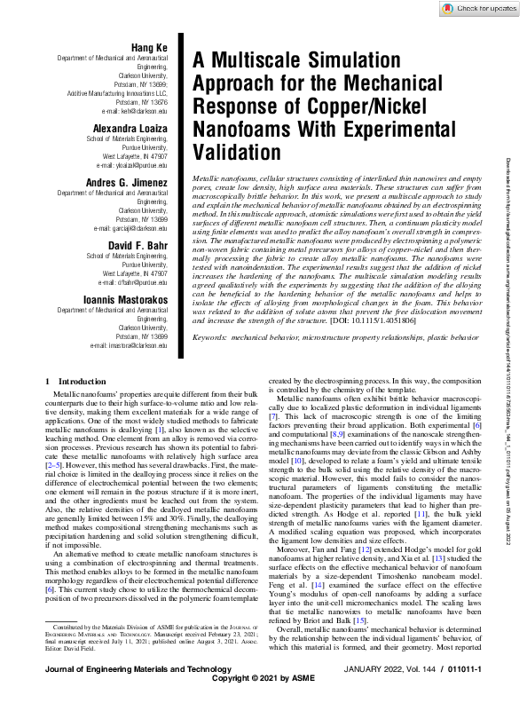 (PDF) A Multiscale Simulation Approach for the Mechanical Response of Copper/Nickel Nanofoams ...