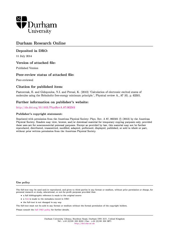(PDF) Calculation of electronic excited states of molecules using the ...