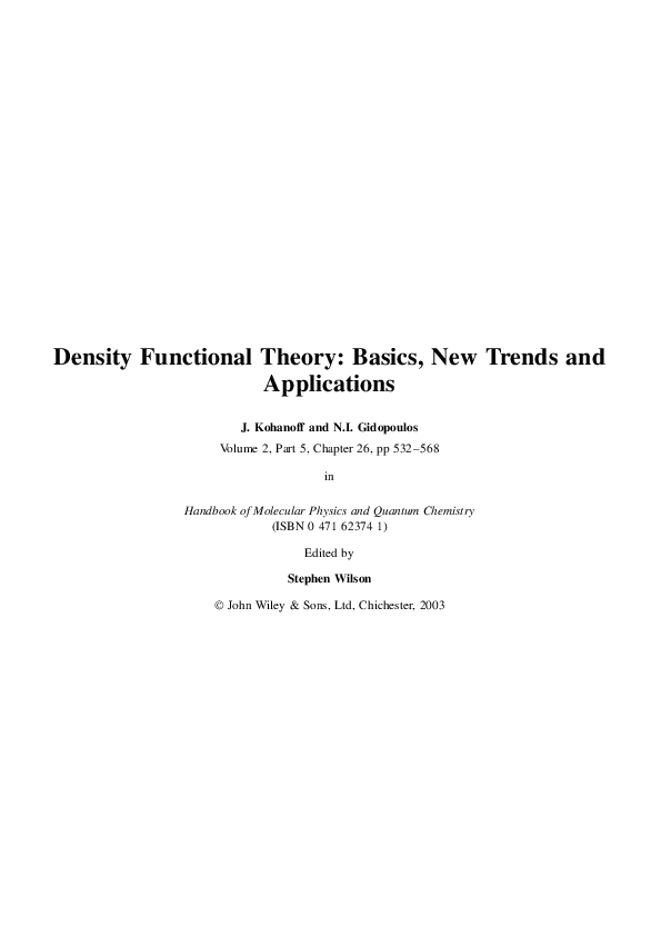 (PDF) Density Functional Theory: Basics, New Trends and Applications