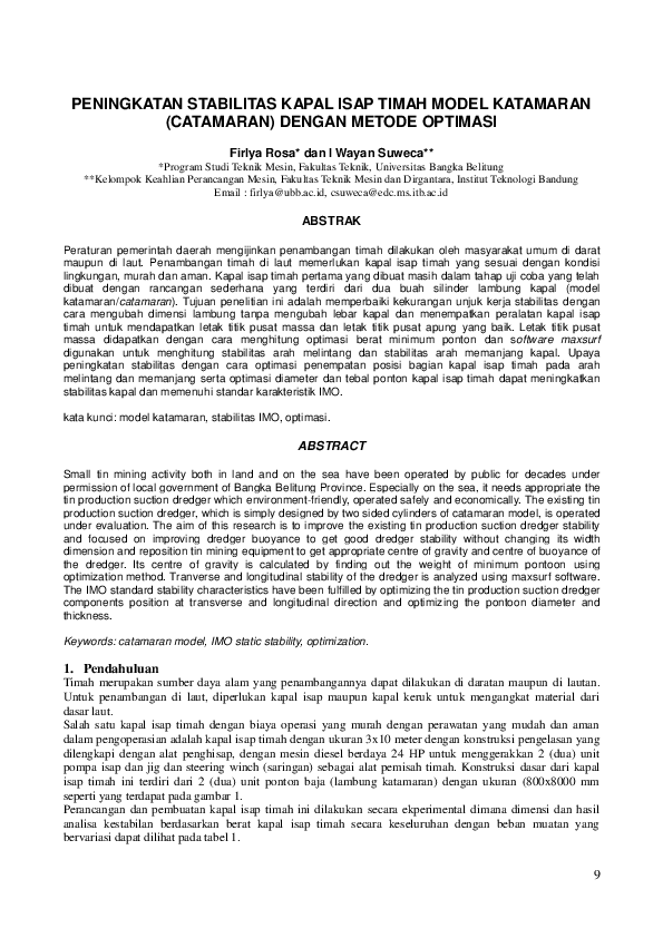 (PDF) Peningkatan Stabilitas Kapal Isap Timah Model Katamaran ...