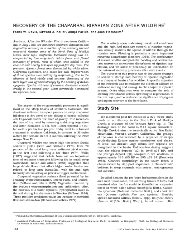 (PDF) Recovery of the chaparral riparian zone after wildfire