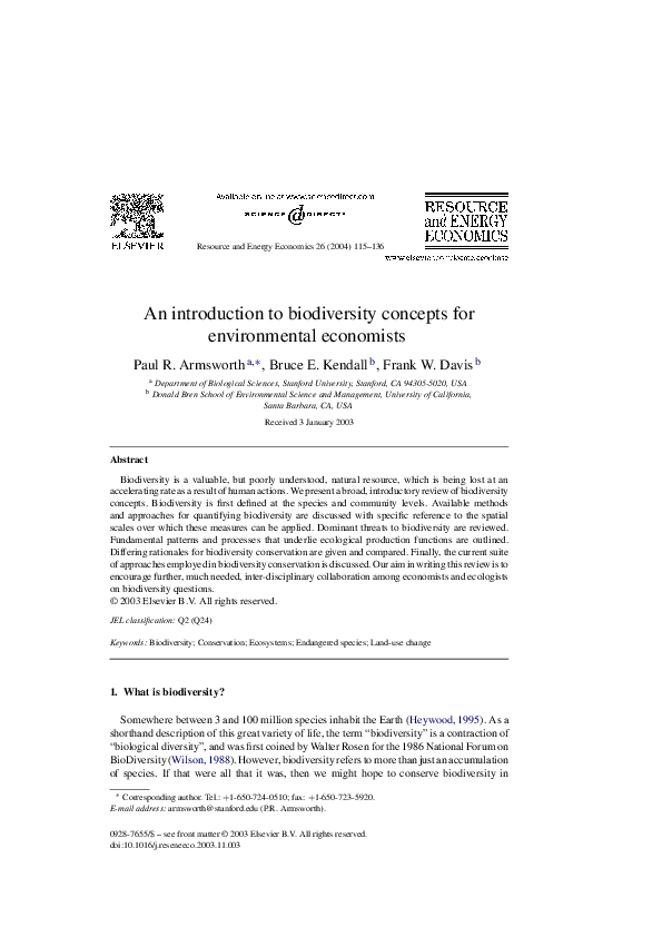 (PDF) An introduction to biodiversity concepts for environmental economists