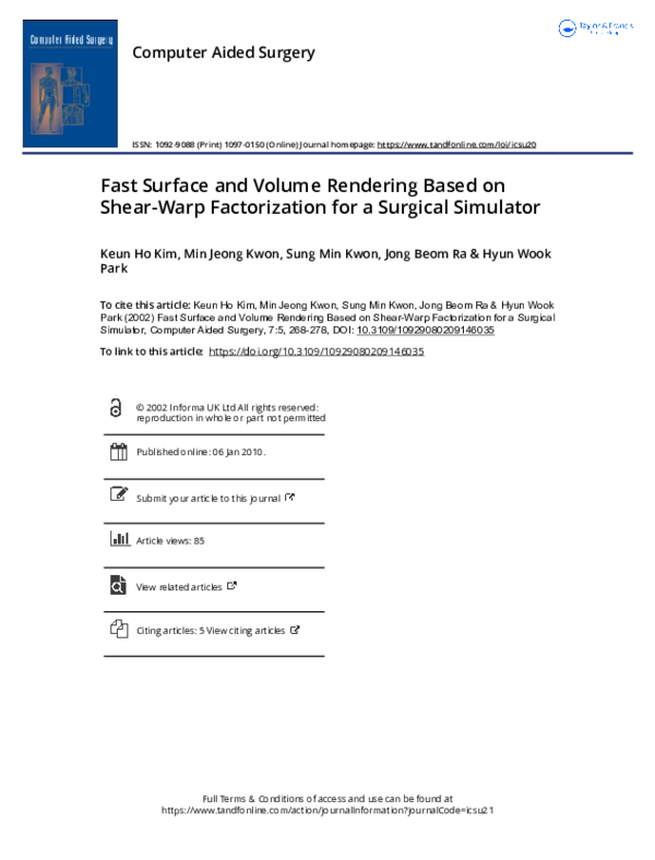 (PDF) Fast surface and volume rendering based on shear-warp factorization for a surgical simulator