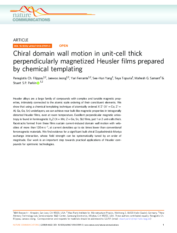 (PDF) Chiral domain wall motion in unit-cell thick perpendicularly ...