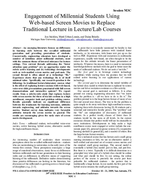 (PDF) Engagement of millennial students using web-based screen movies to replace traditional ...