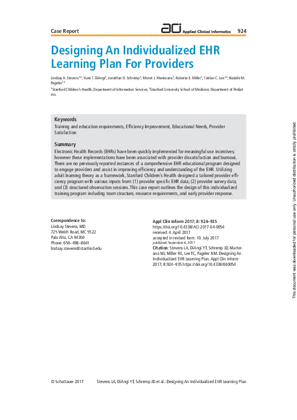 (PDF) Designing An Individualized EHR Learning Plan For Providers