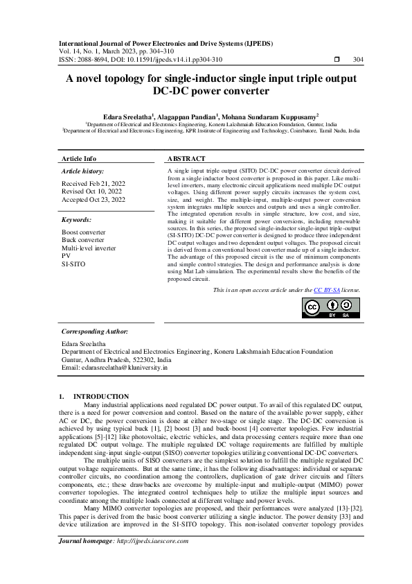 Pdf A Novel Topology For Single Inductor Single Input Triple Output Dc Dc Power Converter 