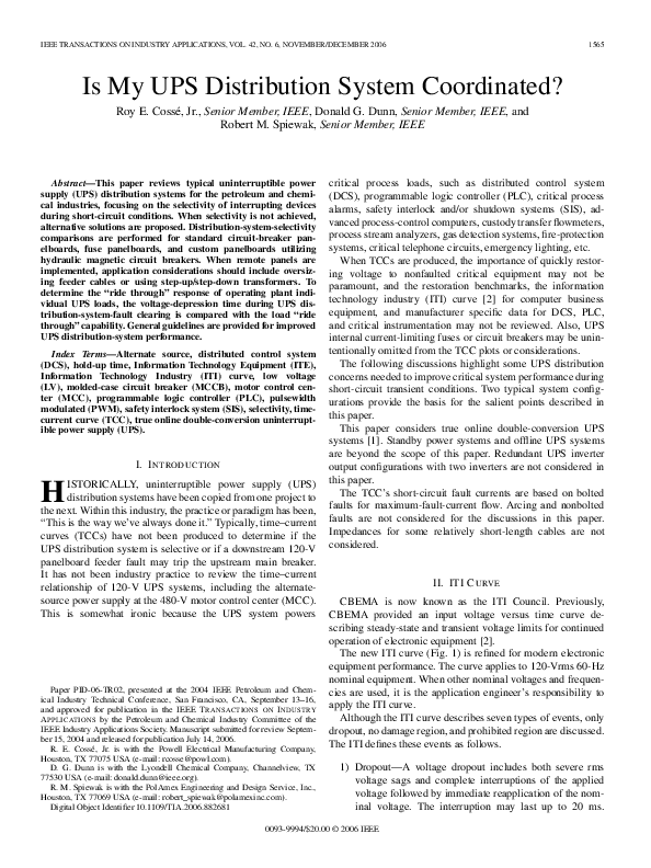 (PDF) Is My UPS Distribution System Coordinated?