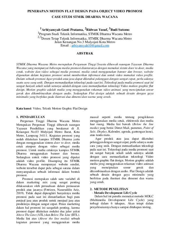(PDF) Penerapan Motion Flat Design Pada Object Video Promosi Case Studi ...