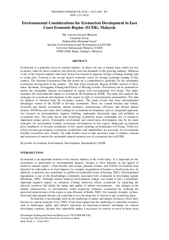 (PDF) Environmental Considerations for Ecotourism Development in East ...