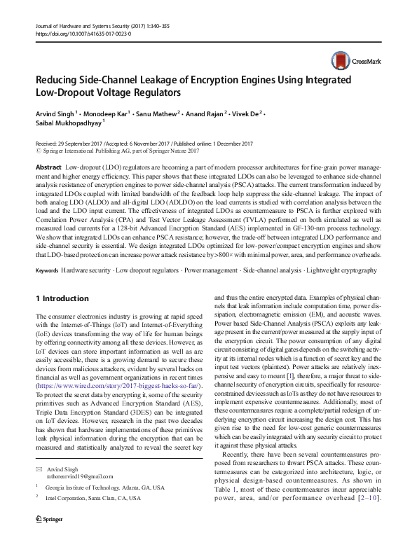 (PDF) Reducing Side-Channel Leakage of Encryption Engines Using ...