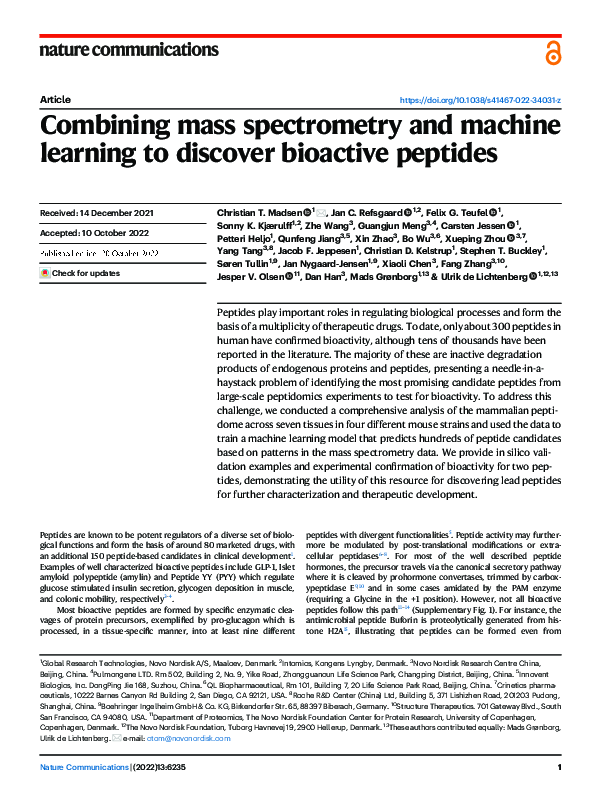 (PDF) Combining mass spectrometry and machine learning to discover bioactive peptides