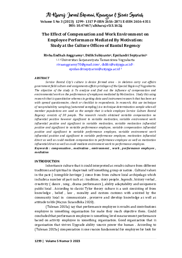(PDF) The Effect of Compensation and Work Environment on Employee Performance Mediated By ...