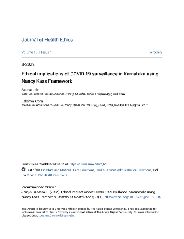 (PDF) Ethical implications of COVID-19 surveillance in Karnataka using ...