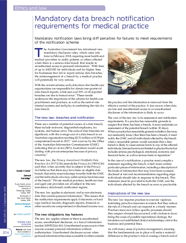 (PDF) Mandatory data breach notification requirements for medical practice
