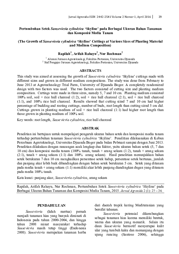 (PDF) Pertumbuhan Setek Sansevieria cylindrica ‘Skyline’ pada Berbagai ...