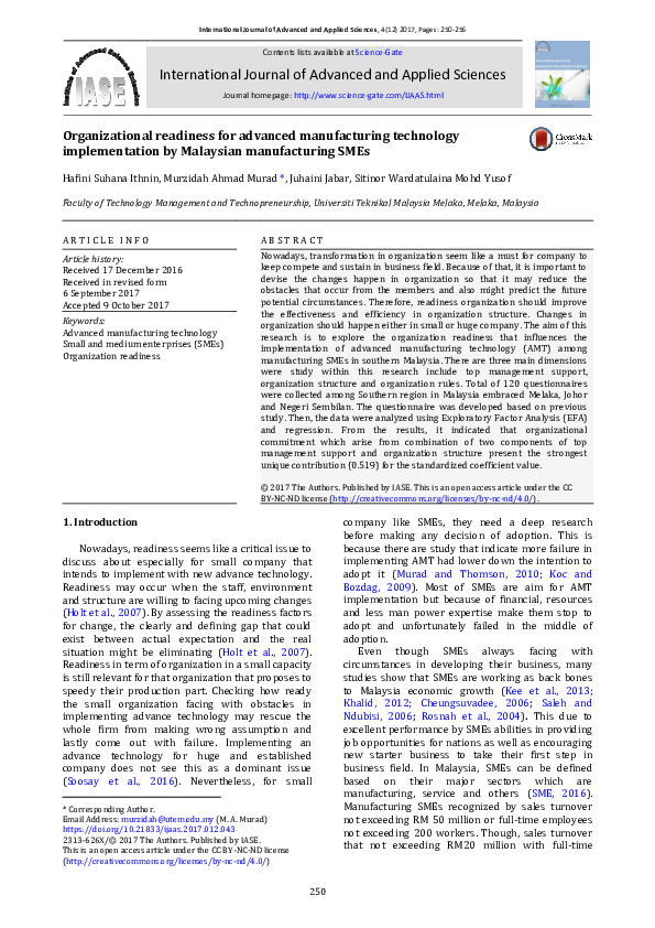 (PDF) Organizational readiness for advanced manufacturing technology ...