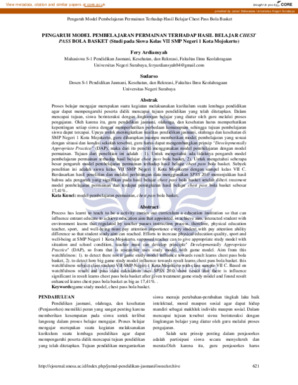 (PDF) PENGARUH MODEL PEMBELAJARAN PERMAINAN TERHADAP HASIL BELAJAR ...