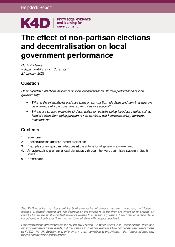 (PDF) The Effect of Non-partisan Elections and Decentralisation on ...