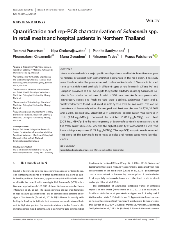 (PDF) Quantification and rep‐PCR characterization of Salmonella spp. in retail meats and ...