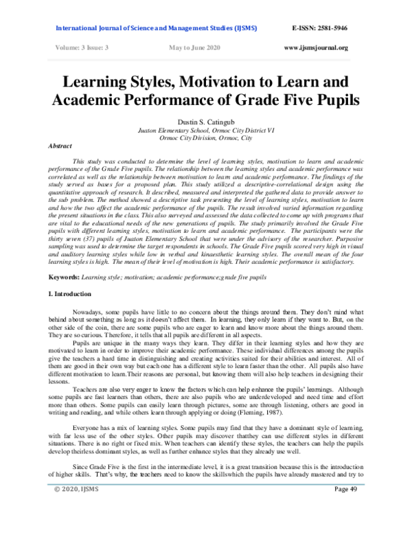 (PDF) Learning Styles, Motivation to Learn and Academic Performance of ...