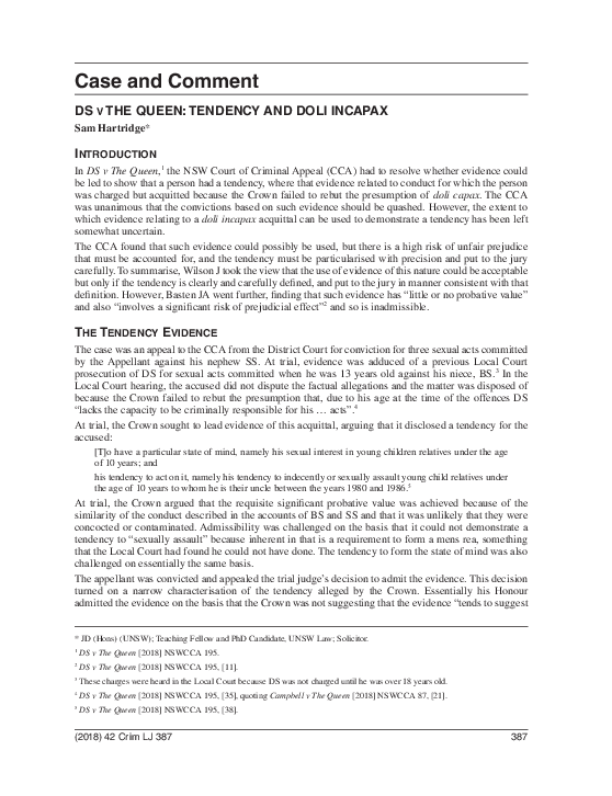 (PDF) DS V THE QUEEN: TENDENCY AND DOLI INCAPAX