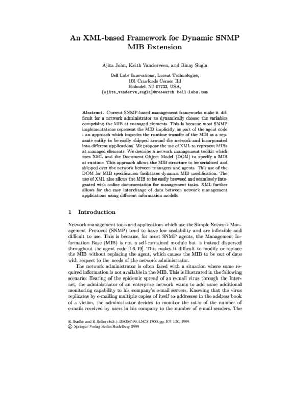 Pdf An Xml Based Framework For Dynamic Snmp Mib Extension