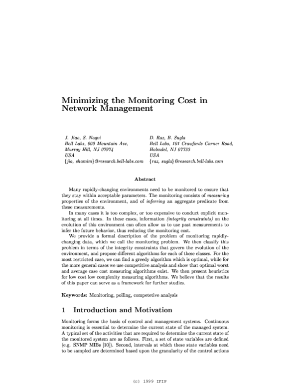 (PDF) Minimizing the monitoring cost in network management
