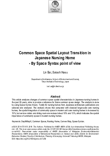 (PDF) Common Space Spatial Layout Transition in Japanese Nursing Home - By Space Syntax point of ...