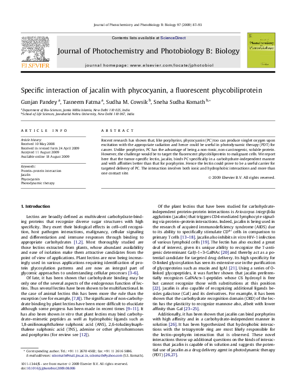 (PDF) Specific interaction of jacalin with phycocyanin, a fluorescent ...