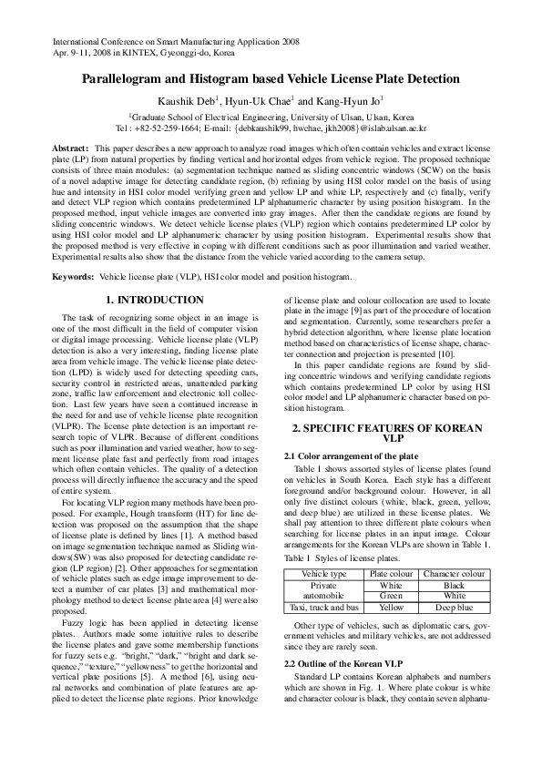 Pdf Parallelogram And Histogram Based Vehicle License Plate Detection