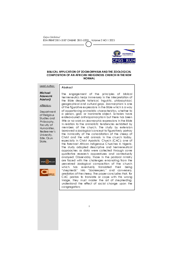 (PDF) BIBLICAL APPLICATION OF ZOOMORPHISM AND THE ZOOLOGICAL ...
