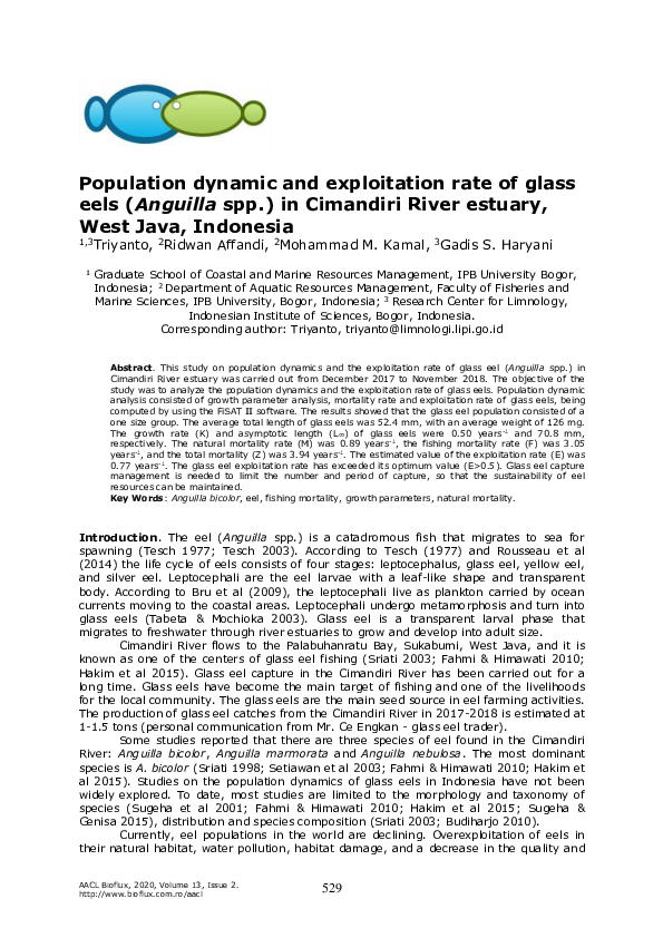 (PDF) Population dynamic and exploitation rate of glass eels (Anguilla spp.) in Cmandiri River ...