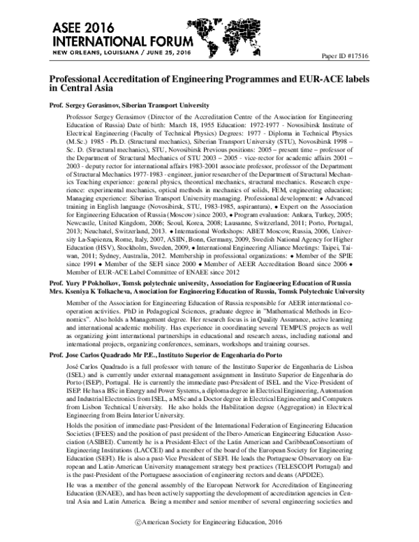 (PDF) Professional Accreditation of Engineering Programmes and EUR-ACE ...