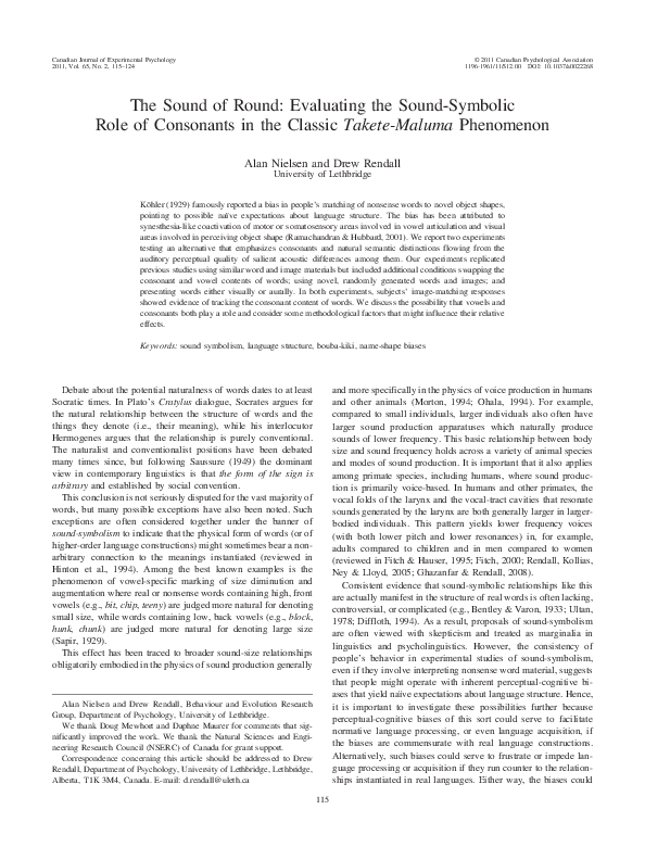 (PDF) The sound of round: Evaluating the sound-symbolic role of ...