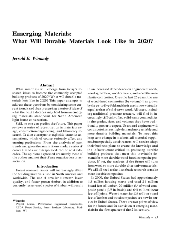 (PDF) Emerging Materials: What Will Durable Materials Look Like in 2020?