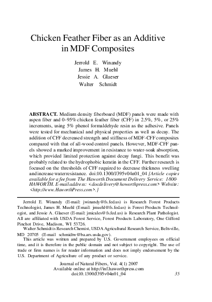 (PDF) Chicken Feather Fiber as an Additive in MDF Composites