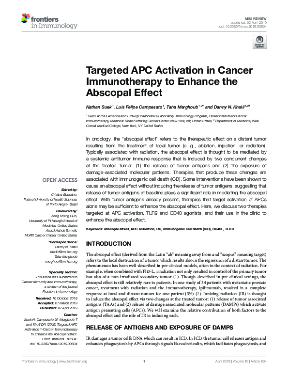 (PDF) Targeted APC Activation in Cancer Immunotherapy to Enhance the ...