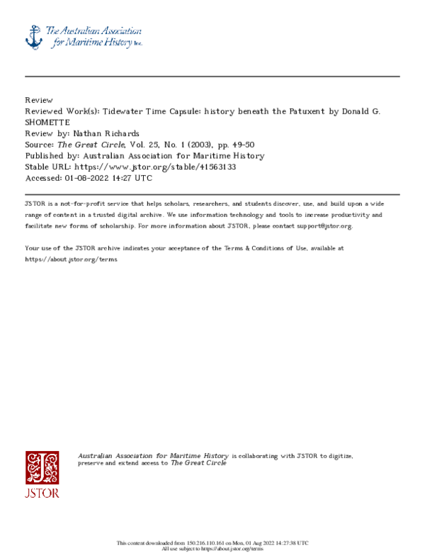(PDF) Review of "Tidewater Time Capsule" by Donald G. Shomette