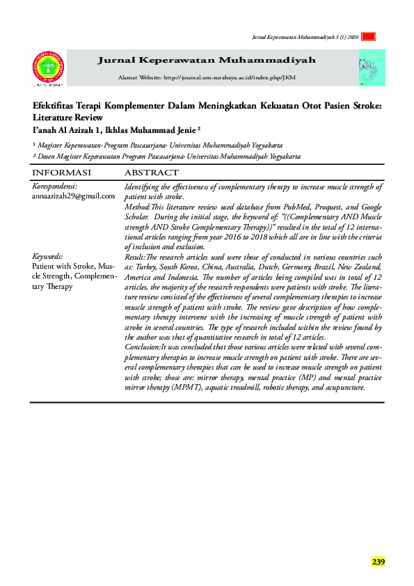 (PDF) Efektifitas Terapi Komplementer dalam Meningkatkan Kekuatan Otot Pasien Stroke : A ...