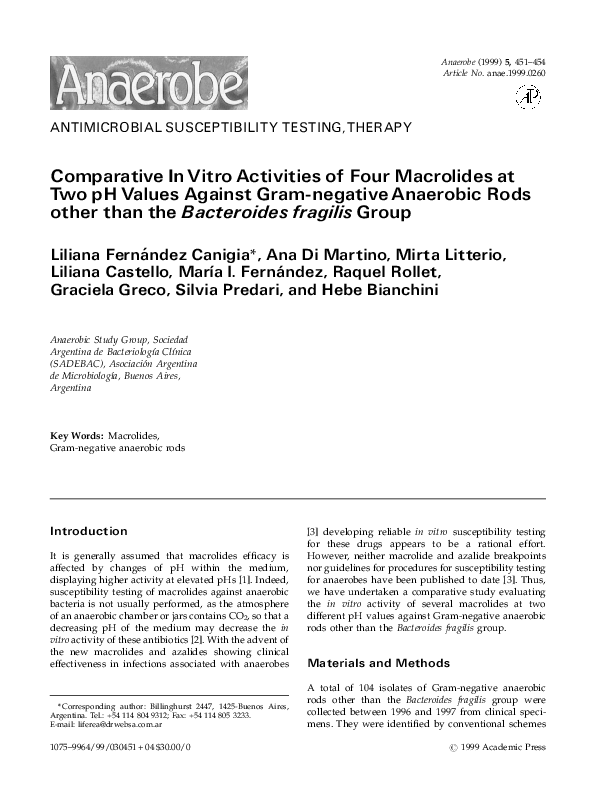 (PDF) Comparative In Vitro Activities of Four Macrolides at Two pH ...