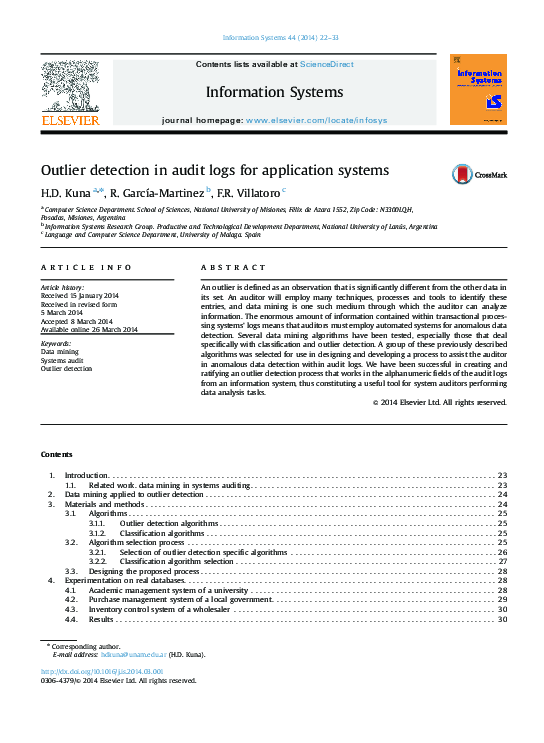 (PDF) Outlier detection in audit logs for application systems
