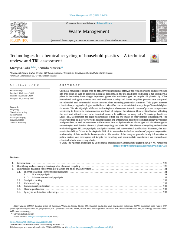 (PDF) Technologies for chemical recycling of household plastics – A ...