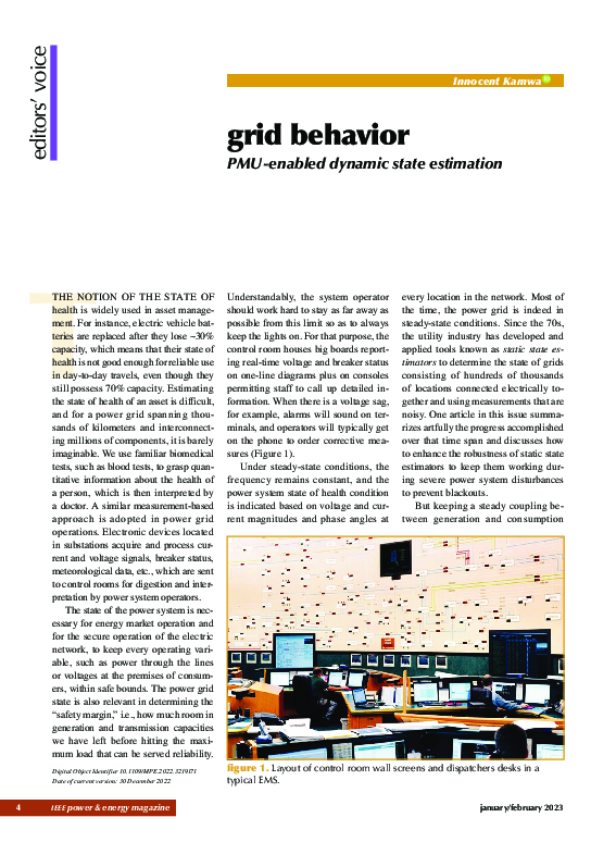 Pdf Grid Behavior Pmu Enabled Dynamic State Estimation [editors Voice]