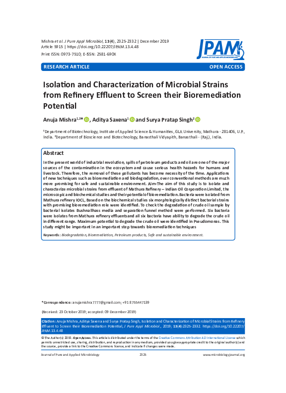 (PDF) Isolation and Characterization of Microbial Strains from Refinery ...