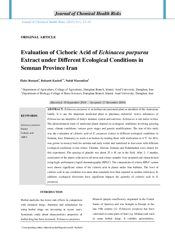 (PDF) Evaluation of Cichoric Acid of Echinacea purpurea Extract under ...