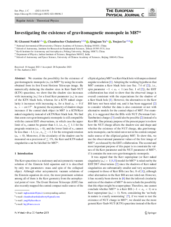 (PDF) Investigating the existence of gravitomagnetic monopole in M87*