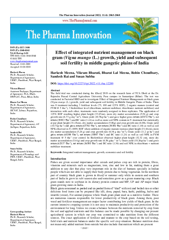 (PDF) Effect of integrated nutrient management on black gram (Vigna ...