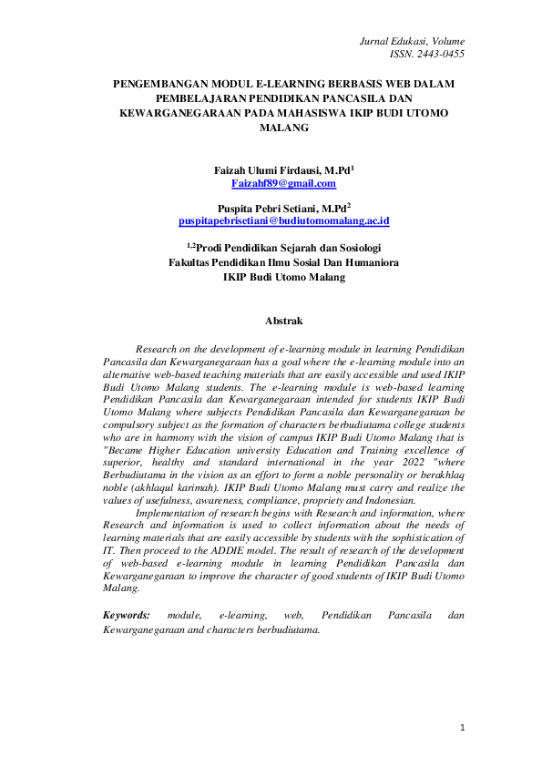 (PDF) Pengembangan Modul E-Learning Berbasis Web Dalam Pembelajaran Pendidikan Pancasila Dan ...